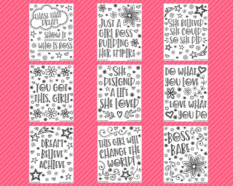 Girl Boss Affirmation Coloring Page Bundle Quote Coloring Lady Boss ...