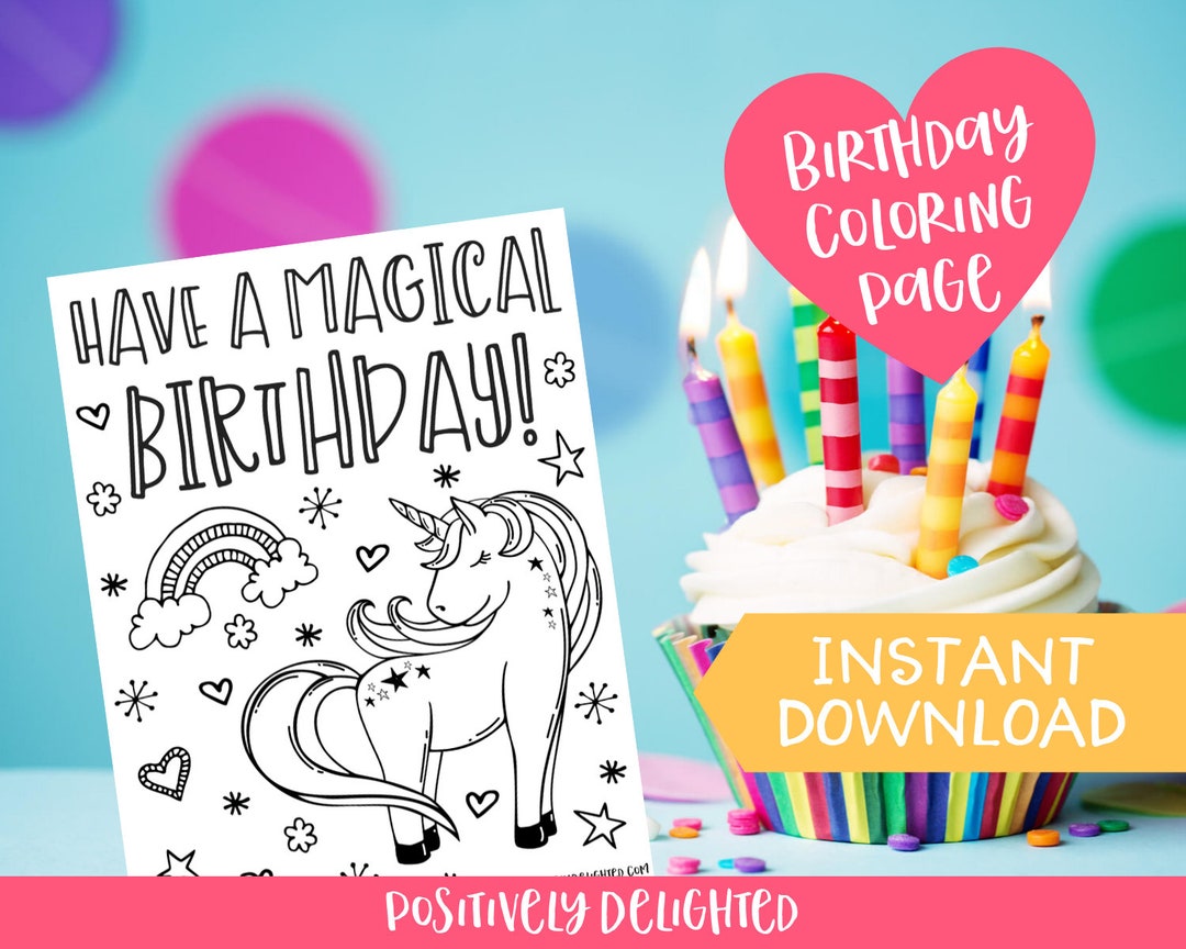 Unicorn Birthday Coloring Page Printable | Unicorn Party Favor ...