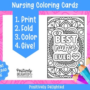Nursing Coloring Cards Printable | Cute Nurse Appreciation Gift | Thank ...