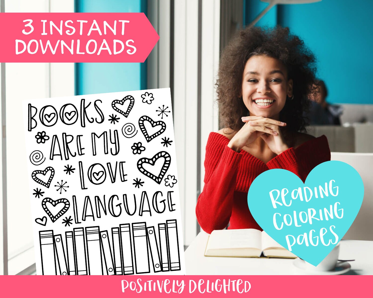 Reading Coloring Pages Printable Book Lover Gift Book Nerd Book Worm ...