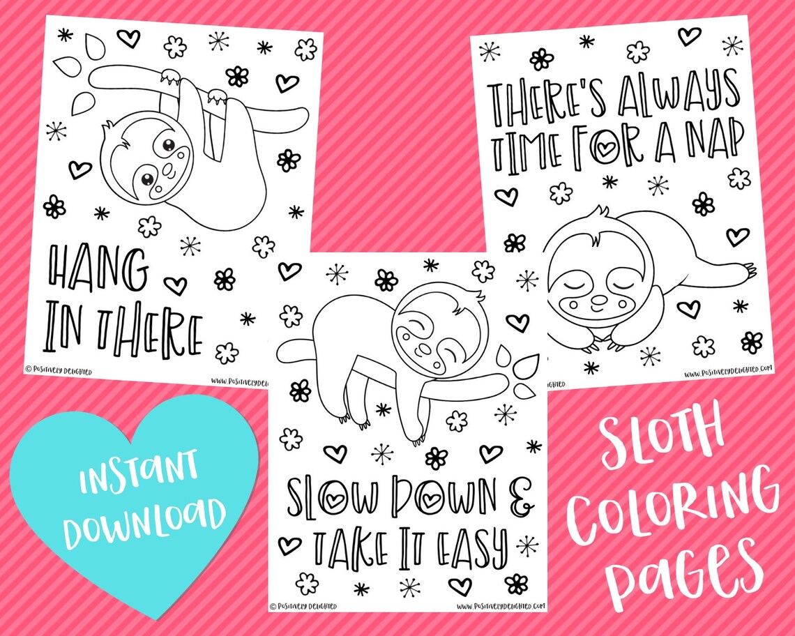 Cute Sloth Coloring Pages Printable | Sloth Birthday | Sloth Party ...