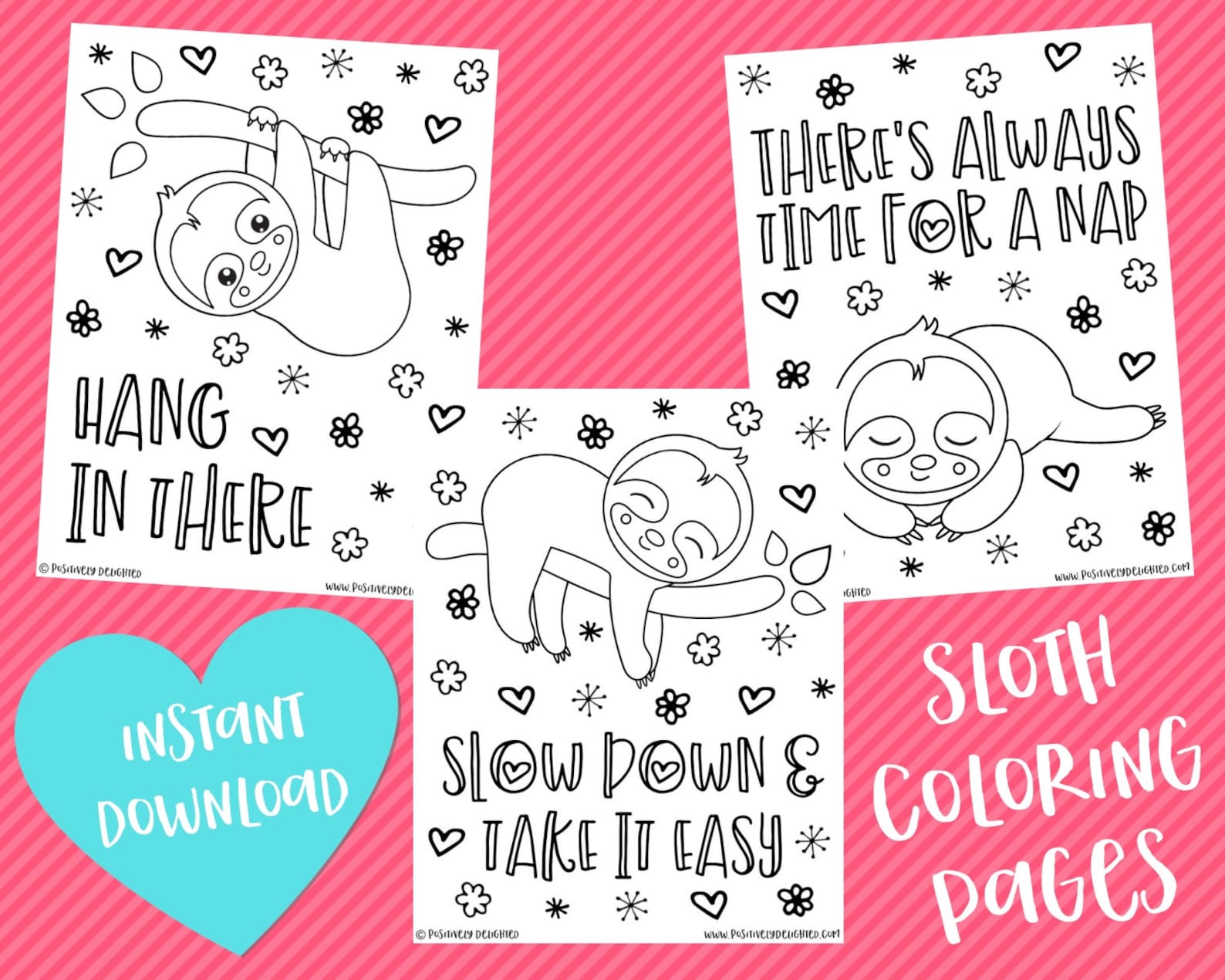 Cute Sloth Coloring Pages Printable | Sloth Birthday | Sloth Party ...