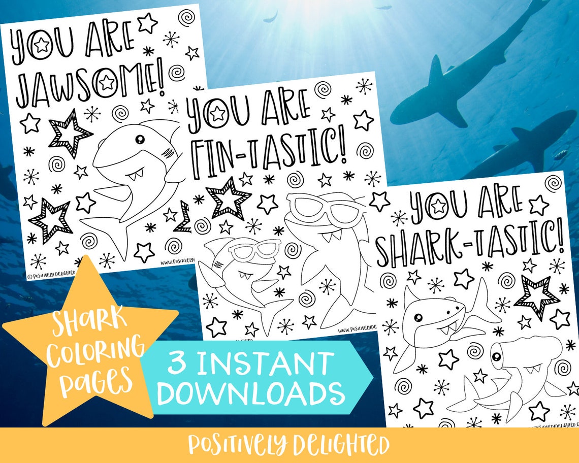 Shark Coloring Pages | Shark Birthday | Shark Party Favor | Shark ...