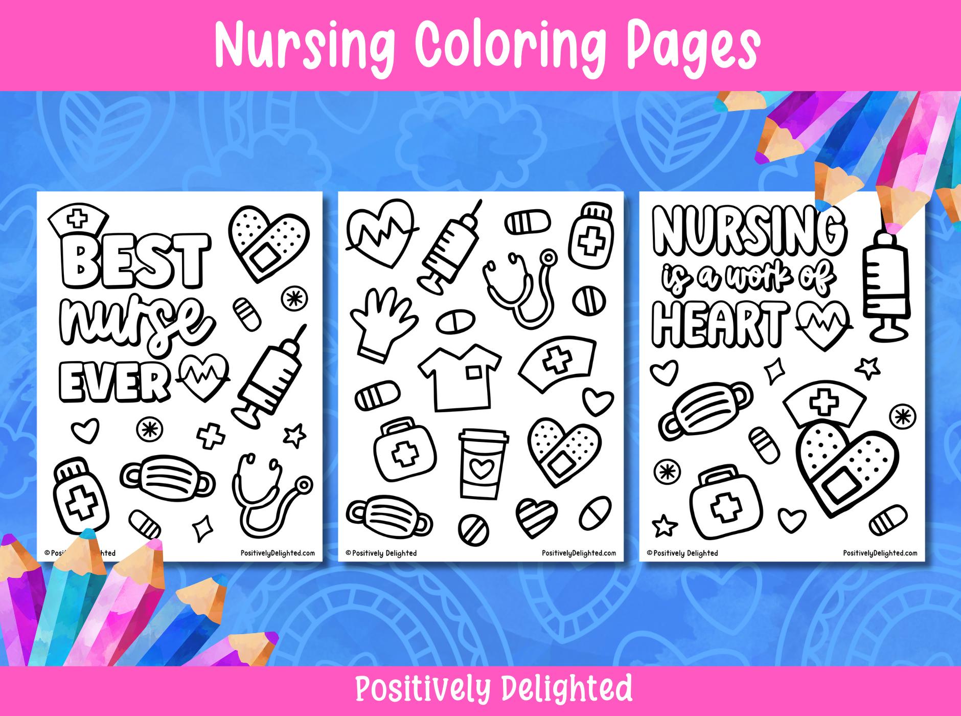 Nursing Coloring Pages Printable | Cute Nurse Appreciation Gift | Thank ...