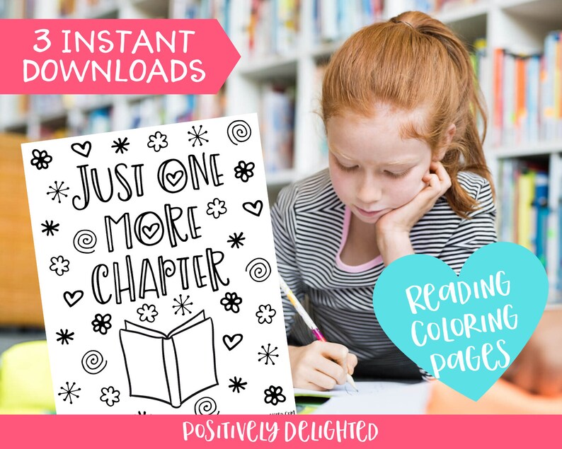 Reading Coloring Pages Printable | Book Lover Gift | Book Nerd | Book ...