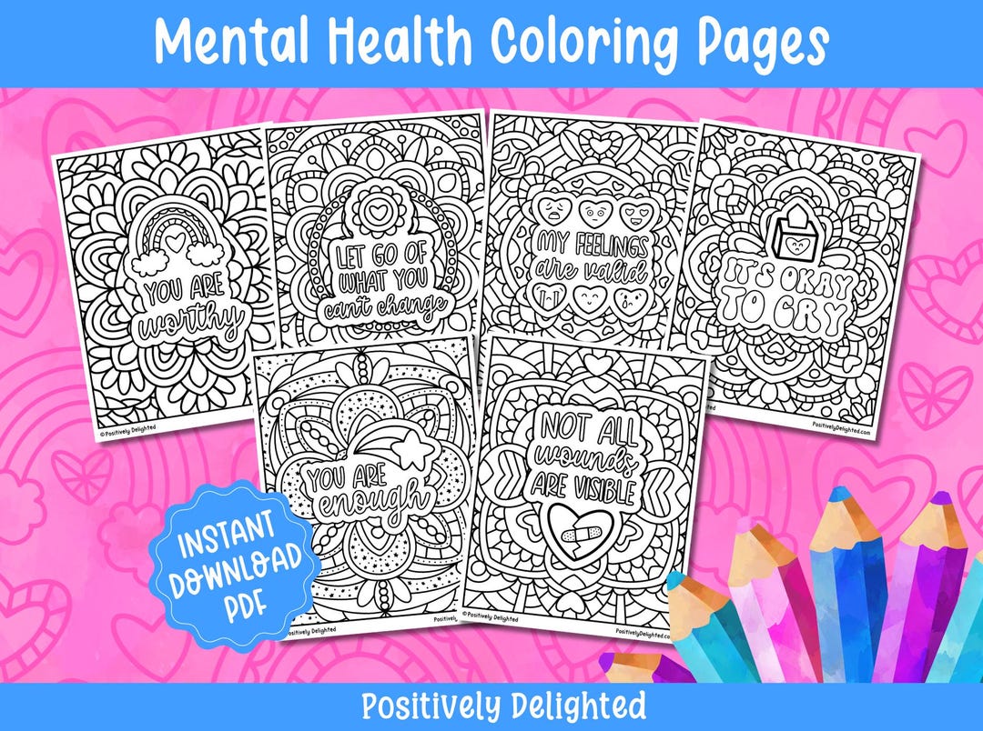 Set 4 | Mental Health Printable Coloring Pages | Stress Relief & Mental ...