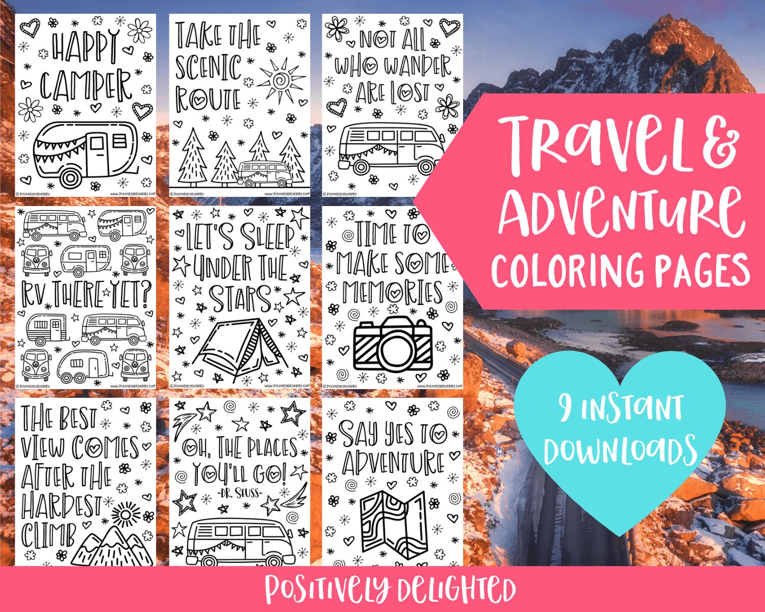 Set of 9 Travel & Adventure Coloring Pages Printable - Etsy