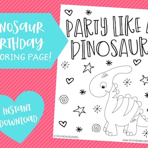 Girl Dinosaur Birthday Coloring Pages | Dinosaur Favor | Dino Party ...