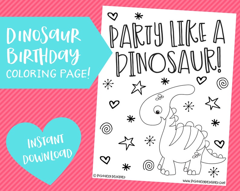 Girl Dinosaur Birthday Coloring Pages | Dinosaur Favor | Dino Party ...
