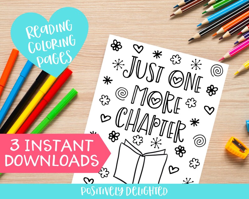 Reading Coloring Pages Printable Book Lover Gift Book Nerd Book Worm ...