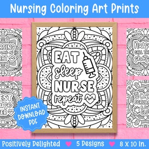 Printable Nursing Coloring Art Print - Set of 5 | 8x10 Nurse ...