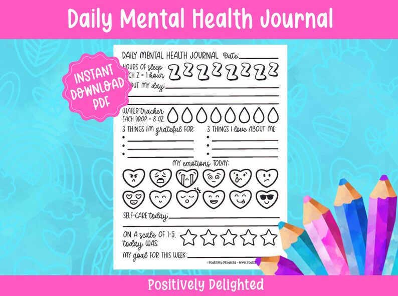 Daily Mental Health Journal Printable | Mental Health Mood & Anxiety ...