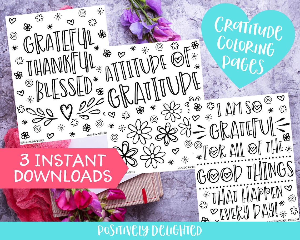 Gratitude Coloring Pages Printable Gratitude Journal | Etsy