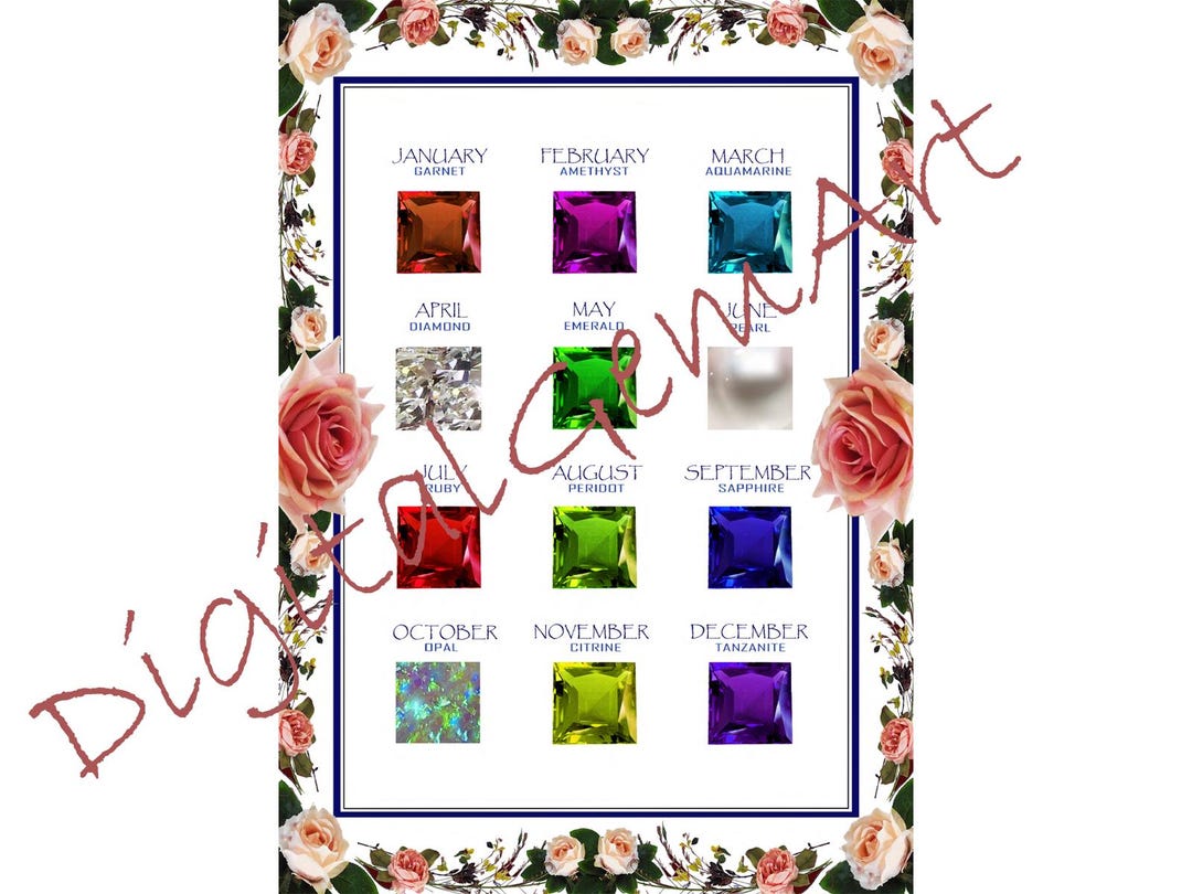 Printable Birthstone Chart With Flower Borders Digital Download JPG ...