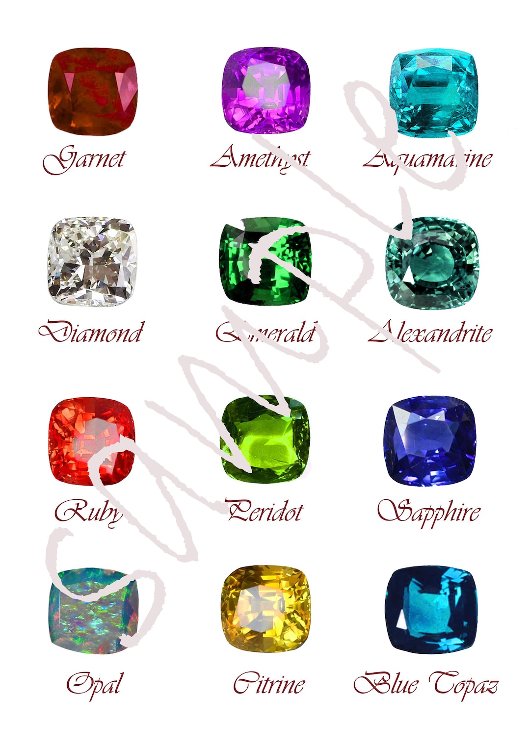 Printable Birthstone Chart Digital Download JPG PDF Printable Diamond ...