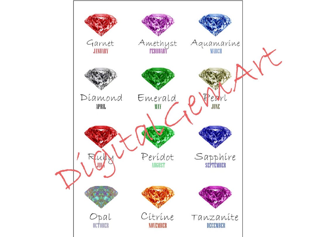 Printable Birthstone Chart Beautiful-vibrant Gemstone Art-pdf-png-jpg ...