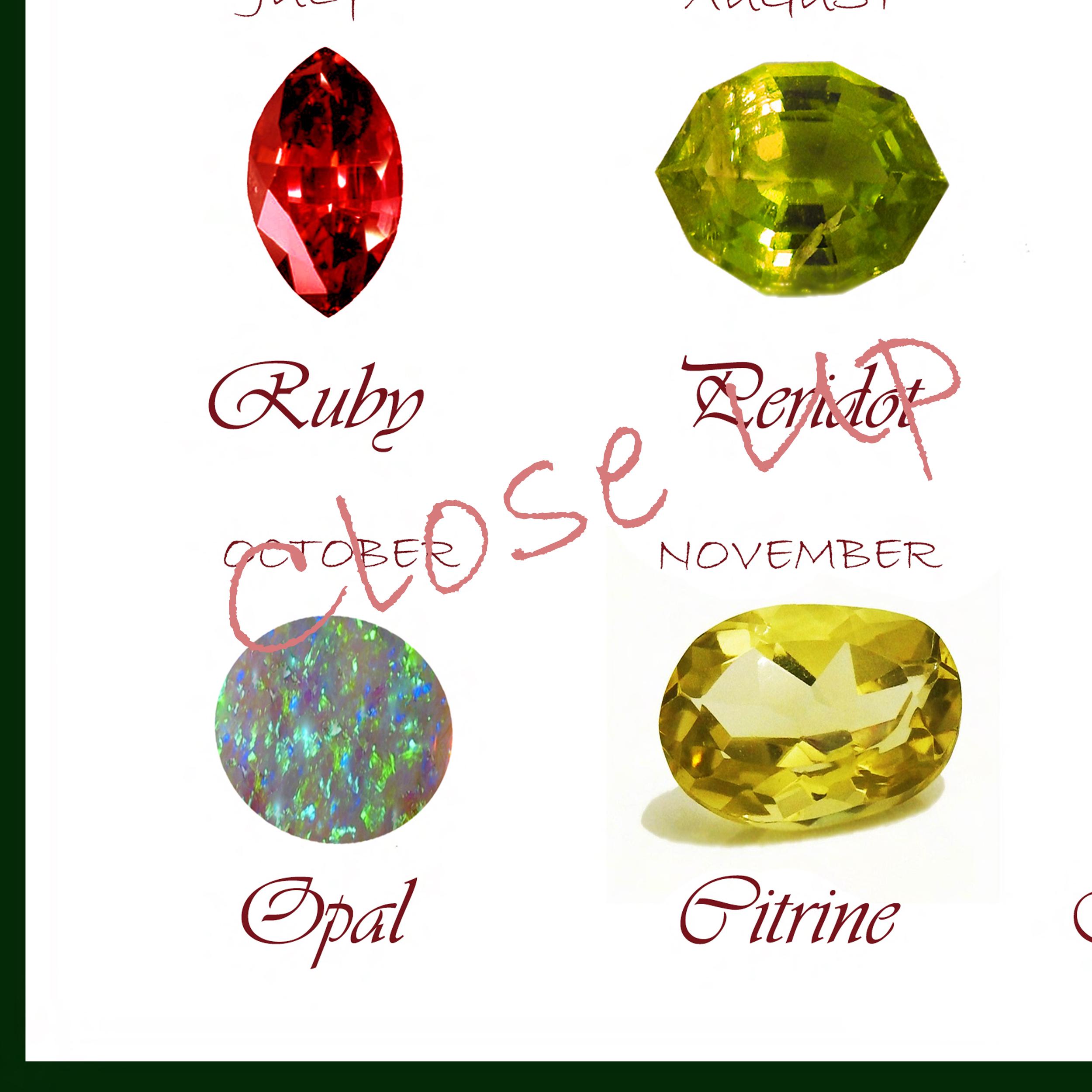 Printable Birthstone Chart Digital Download PDF, JPG, Wall Gemstone ...