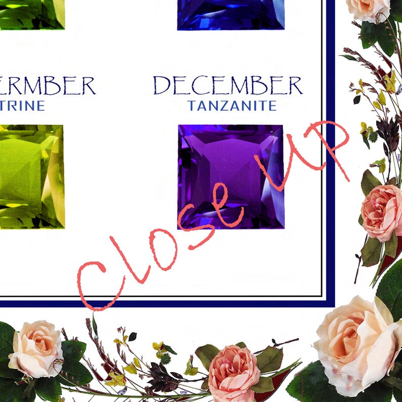 Printable Birthstone Chart With Flower Borders Digital Download JPG & PDF, Wall Decor, Zodiac ...