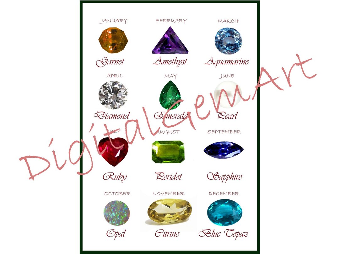 Printable Birthstone Chart, 12 Gemstones PDF, JPG, 300 Ppi - Etsy