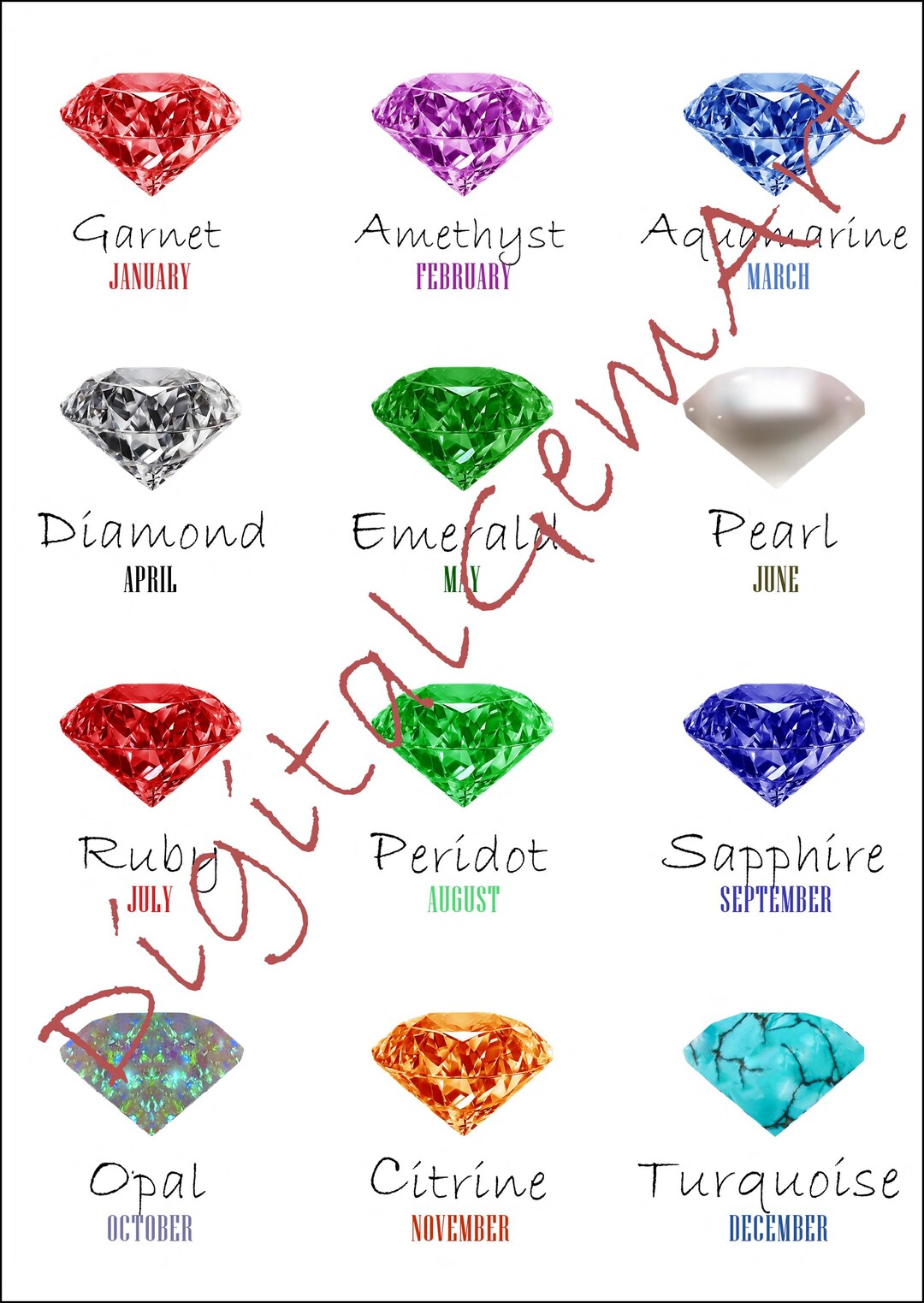 Printable Birthstone Chart Digital Download PDF-PNG-JPG Printable ...