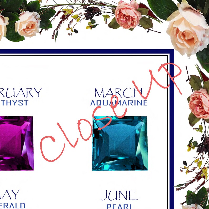 Printable Birthstone Chart With Flower Borders Digital Download JPG & PDF, Wall Decor, Zodiac ...