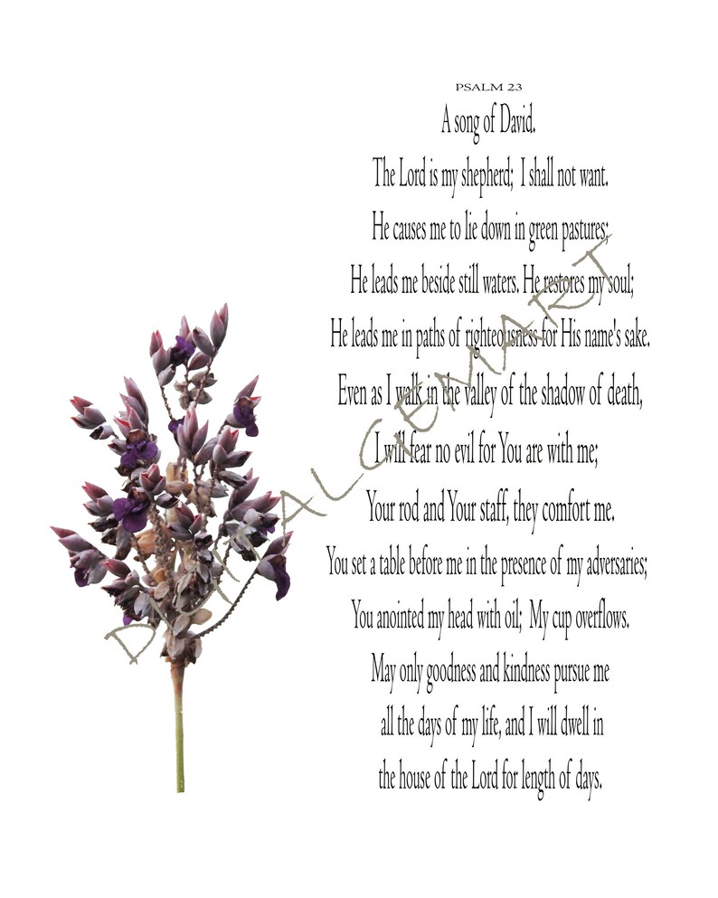 Scripture, Psalm 23, Botanical Bible Verse, Wall Décor, the LORD is My ...
