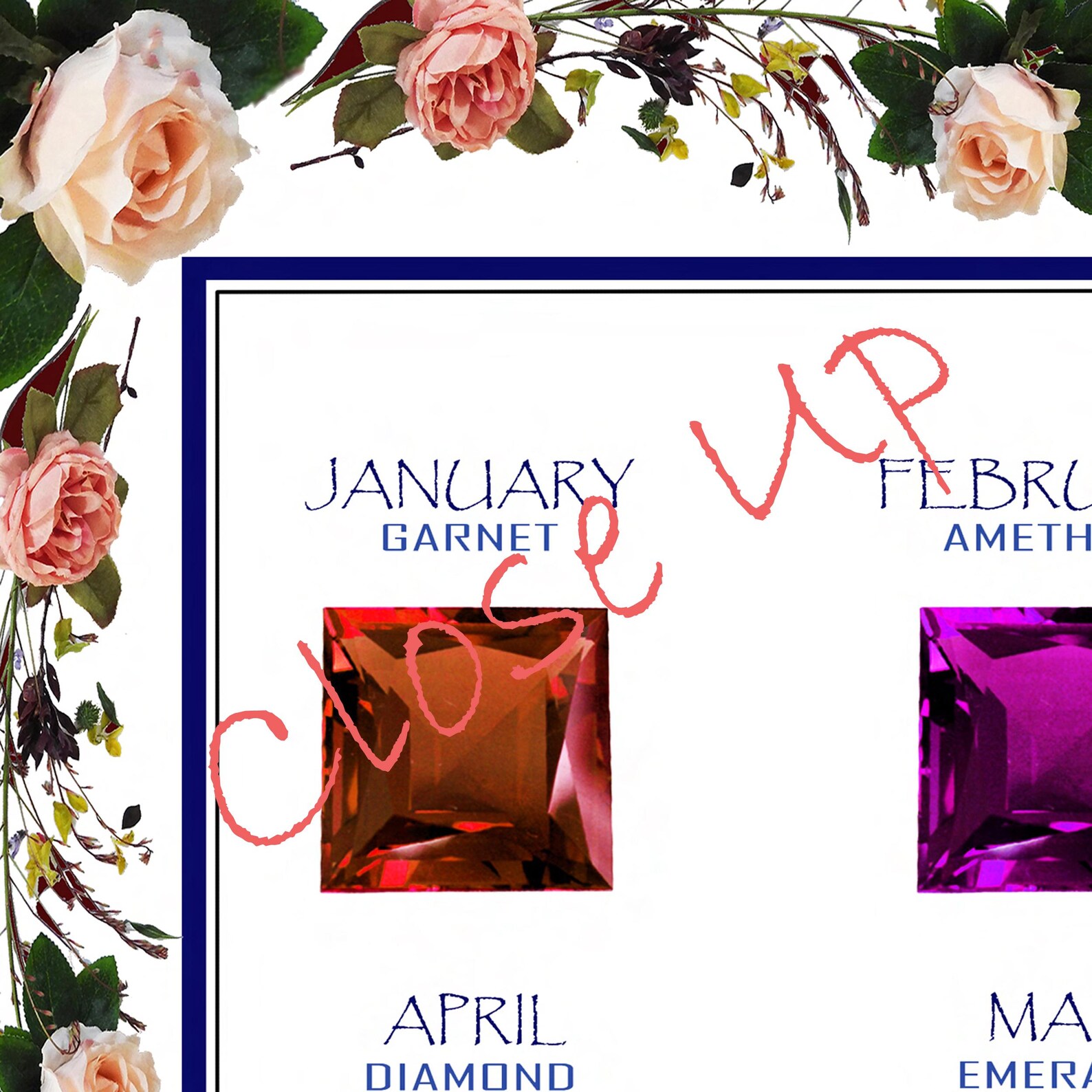 Printable Birthstone Chart With Flower Borders Digital Download JPG & PDF, Wall Decor, Zodiac ...