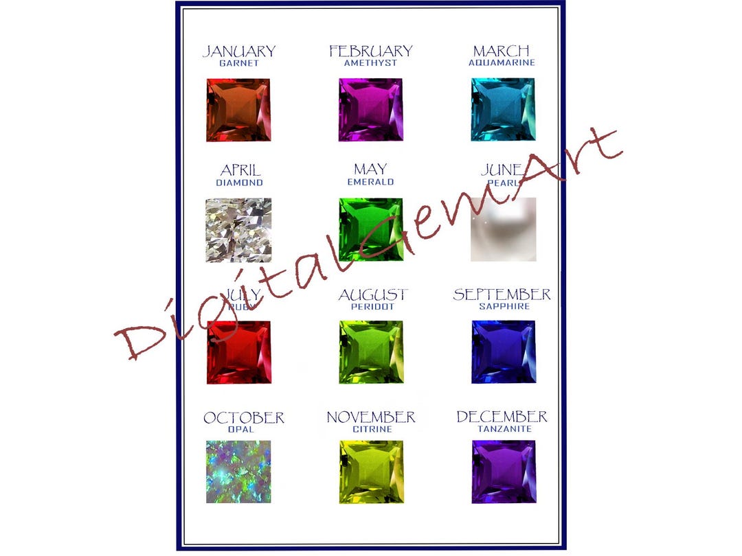 Printable Birthstone Chart Digital Download JPG PDF Printable Diamond ...