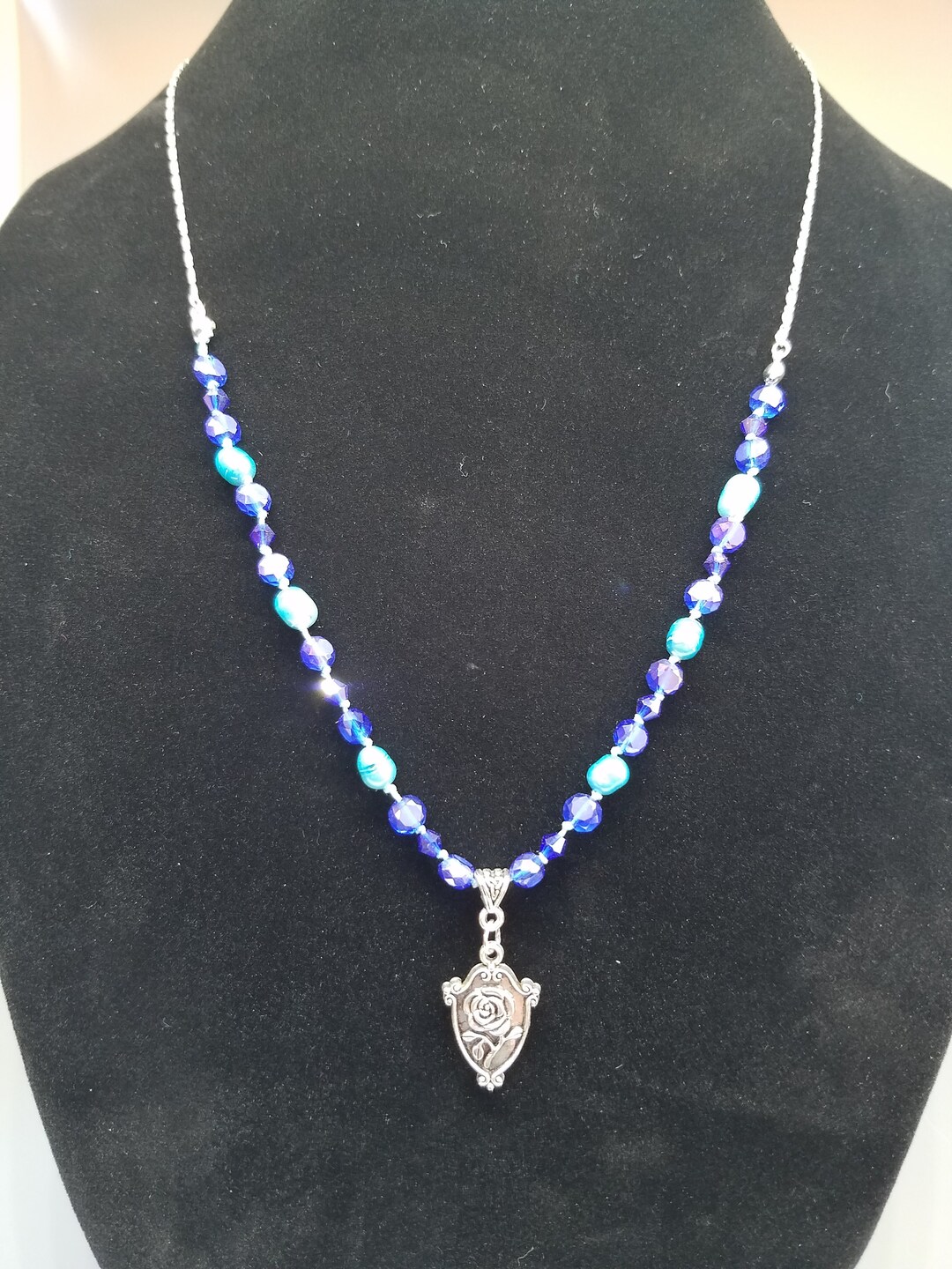 Shades of Blue, Freshwater Pearl and Crystal Necklace - Etsy