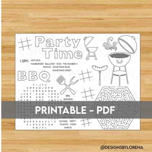 Activity Sheet for BBQ Party Printable, Activity for Outdoor Party, BBQ ...
