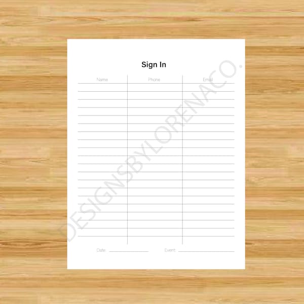 Basic Sign up Sheet - Etsy