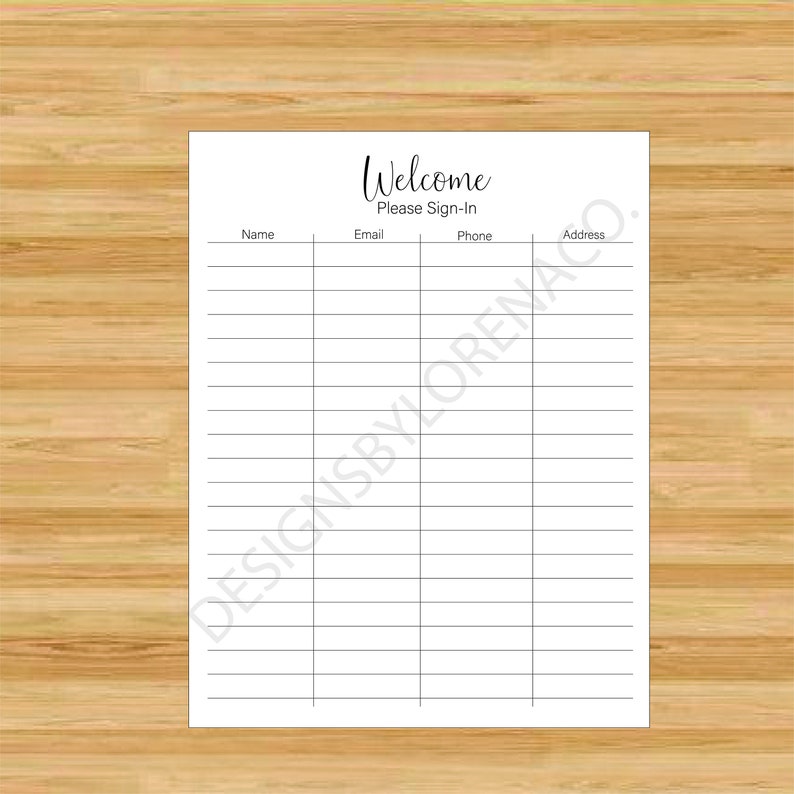 Welcome Please Sign in Sheet Basic Sign In Name Email - Etsy