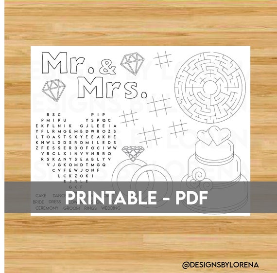 Activity Sheet for Wedding Printable Activity for Weddings | Etsy