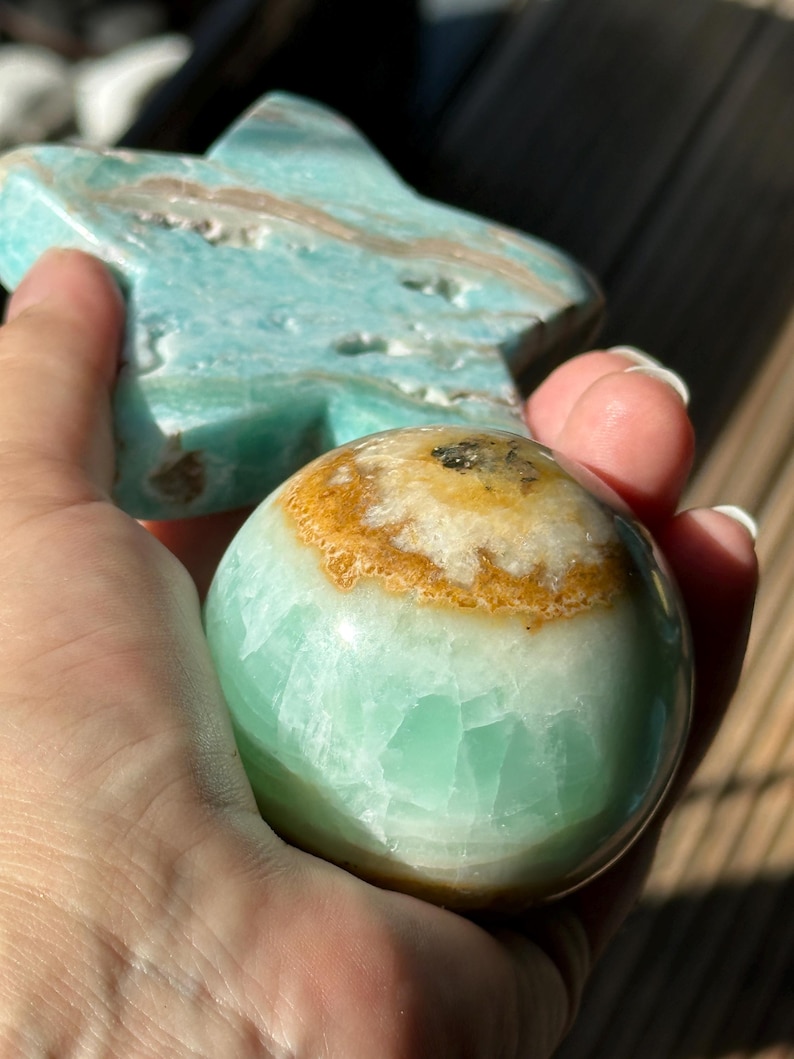 SET - Blue Aragonite Star and Green Calcite Sphere - Etsy