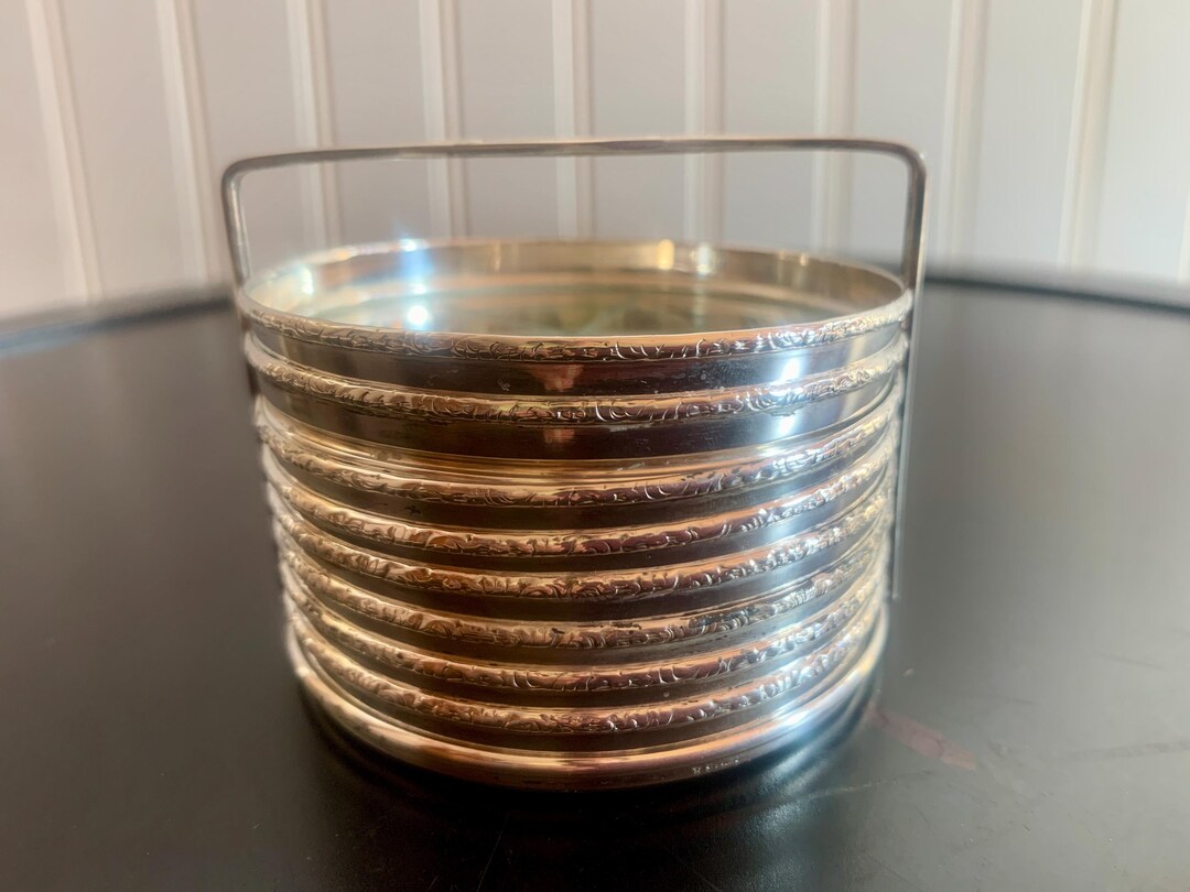 8 Lunt Sterling Cut Glass Coasters in Holder Vintage C1920-mad Men ...