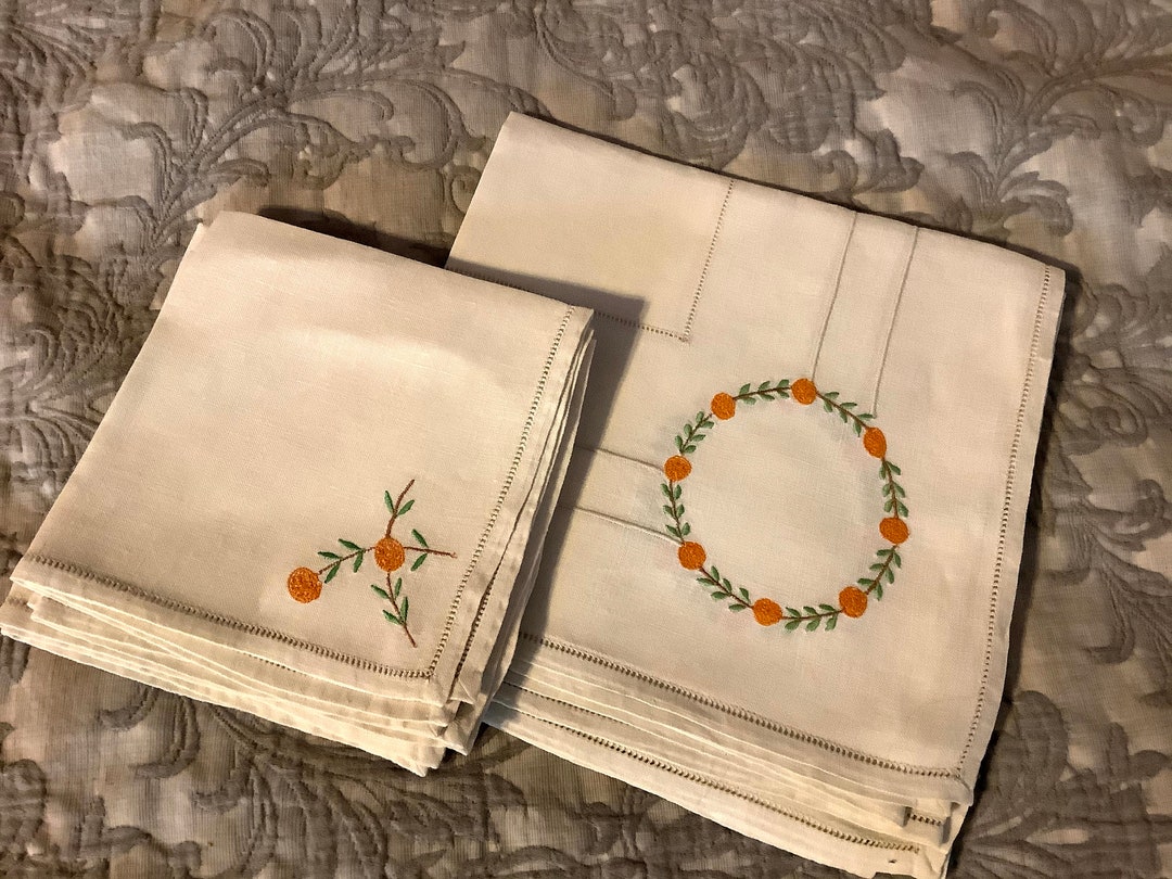 Renaissance Lace on Belgium Linen, Vintage Napkin Set, Vintage ...