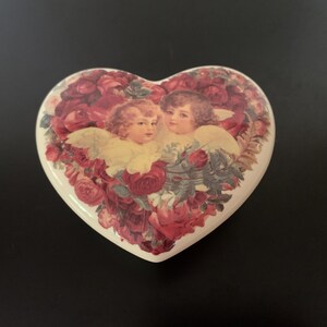 Teleflora Heart Shaped Ceramic Roses Cherubs Angels Trinket Jewelry ...