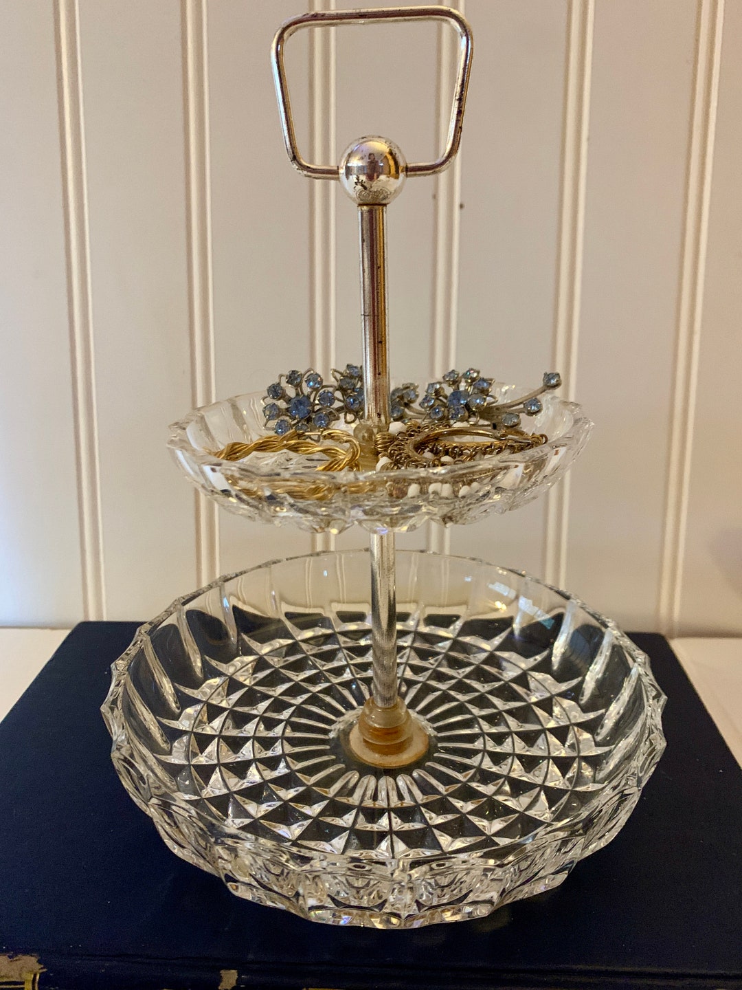 Vintage MINI 2 Tiered Stand, Cut Crystal Tray for Small Cookies or ...