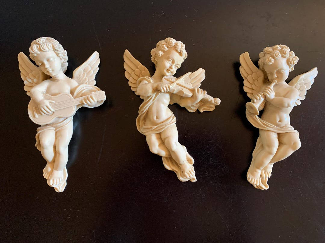 Three Vintage Wall Mount Angels / Cast Resin Ivory Angels / Wall Mount ...