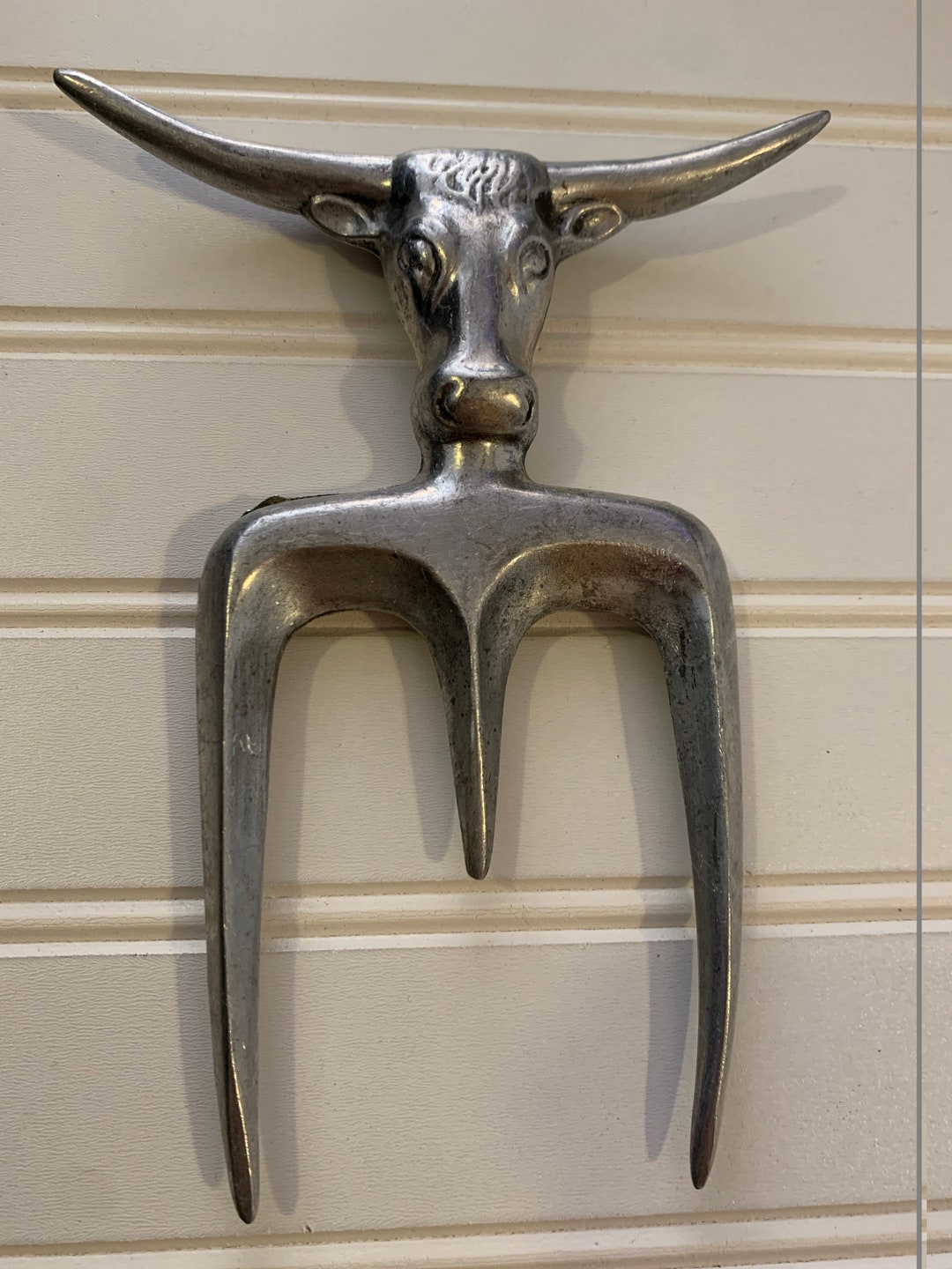 Vintage Longhorn Meat Fork Cast Aluminum Longhorn 3 Tine Meat Holding ...