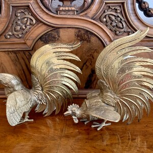 Mid Century Brass Rooster Pair, Circa 1960s, Fighting Poses, Brass ...