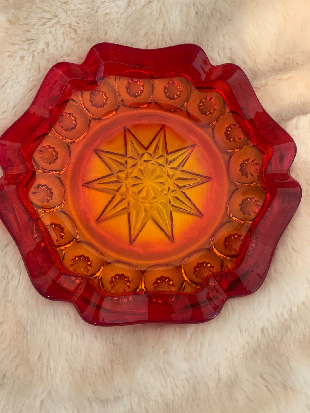L.E. Smith Moon and Stars Amberina Ashtray - Etsy