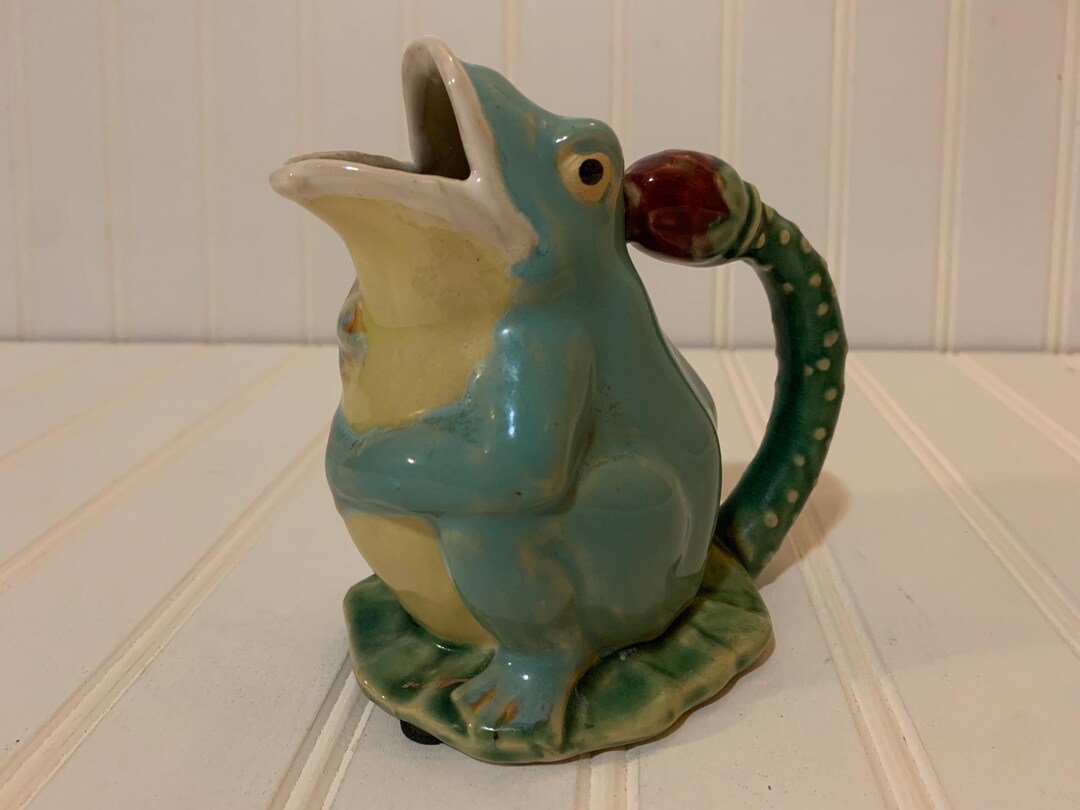 Vintage Frog Pitcher. Majolica Style. Frog on Lily Pad. Jug Creamer ...