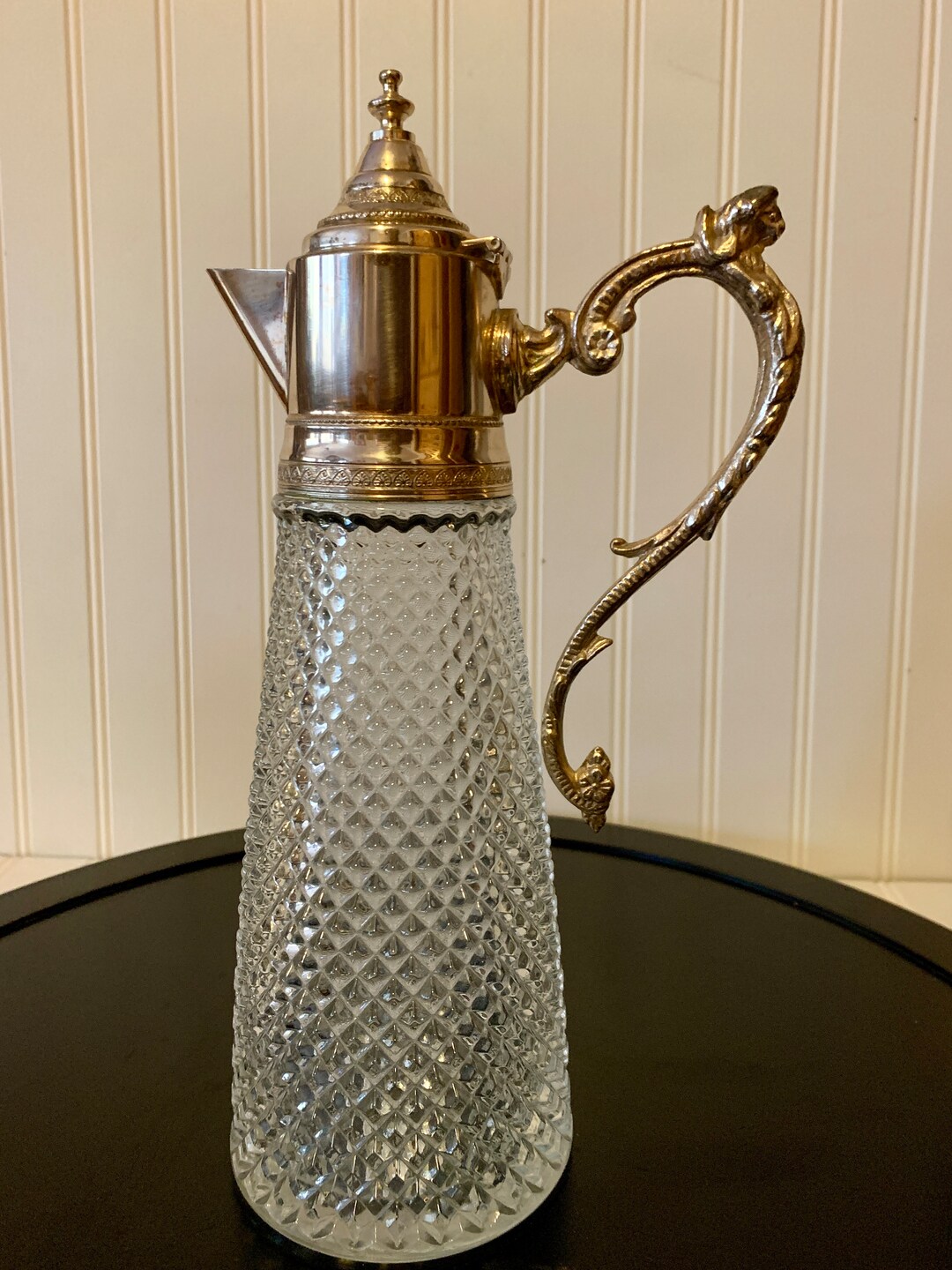 Vintage Waffle Crystal Decanter Italian Carafe 1970s Diamond Point ...