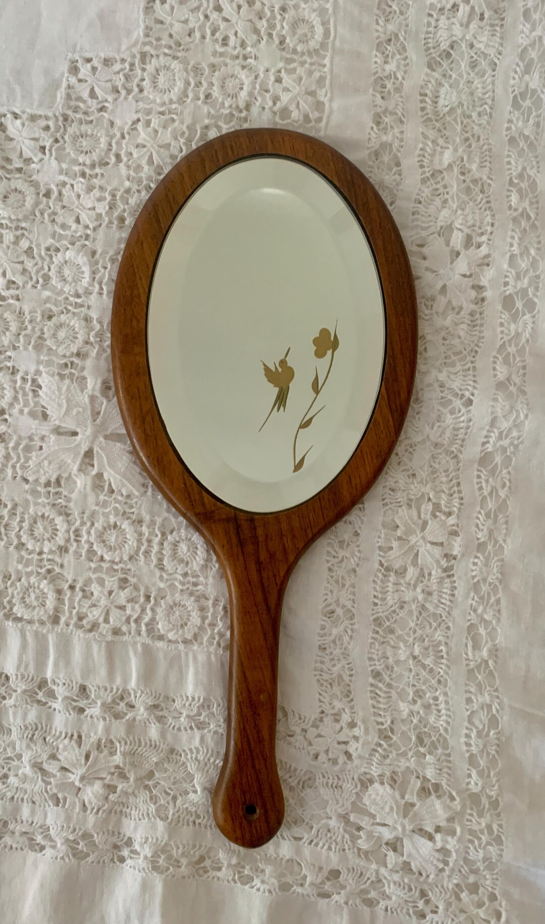 Vintage Wood Oval Hand Mirror Hand Mirror With Beautiful Woodgrain and ...