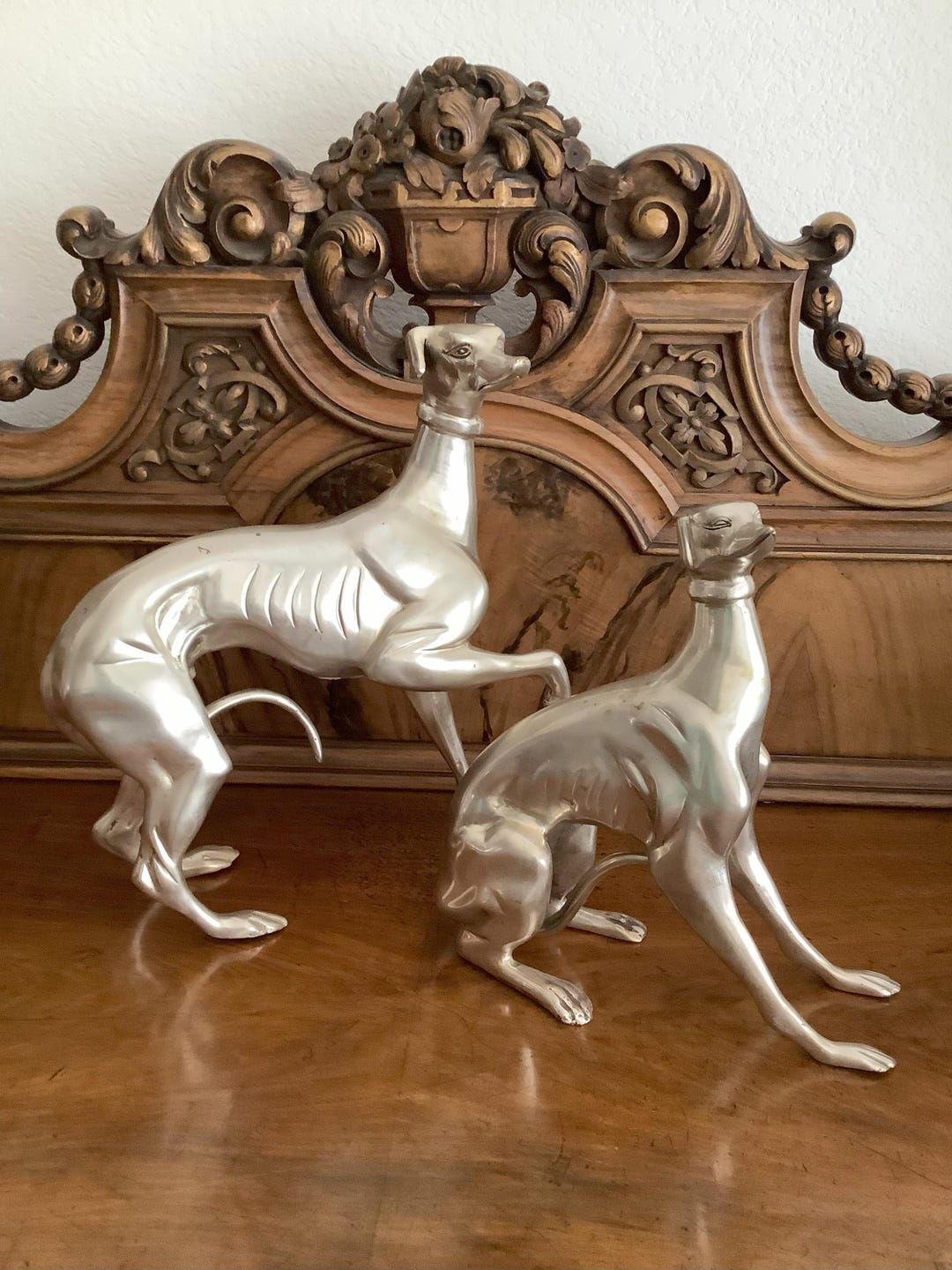 Large Heavy Pair of Art Deco Silver Metal Greyhound Dog Statues ...