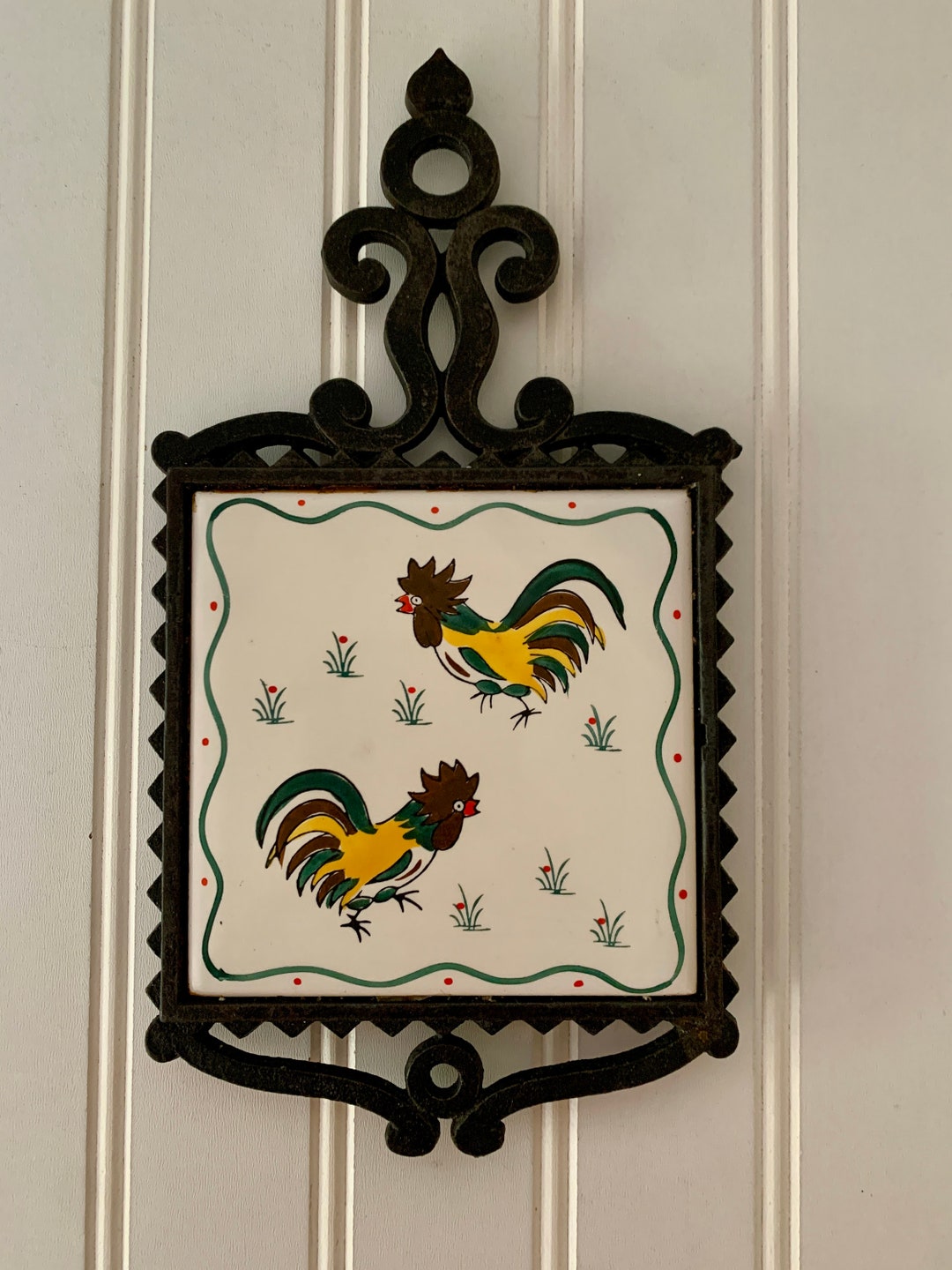 Vintage Cast Iron Tile Trivet-rooster-vintage Kitchen-retro Kitchen ...