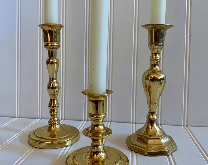 Brass Candlesticks Curated Set of 3 Brass Candlesticks- Set of 3 ...