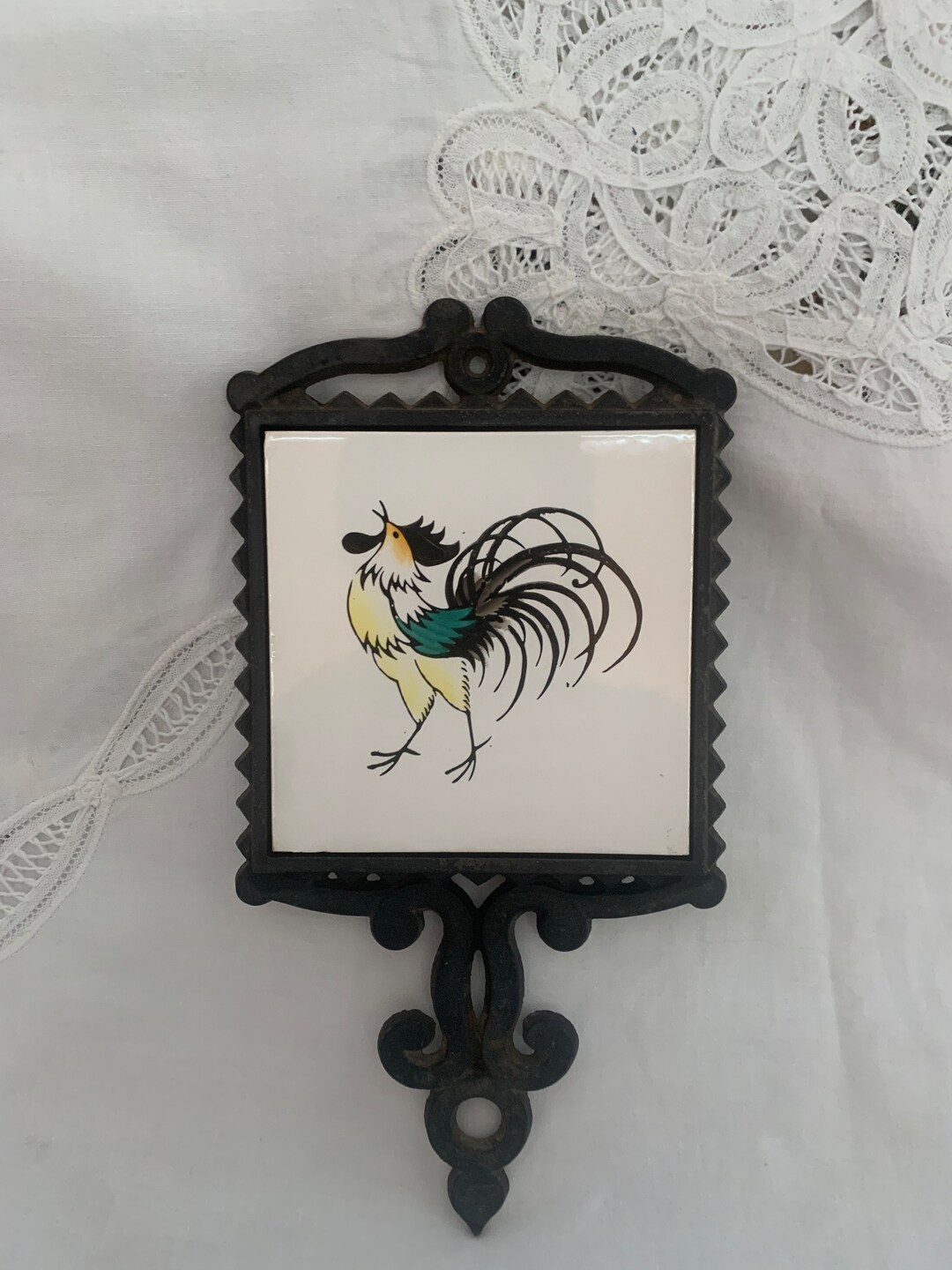 Vintage Cast Iron Tile Trivet-rooster-vintage Kitchen-retro Kitchen ...