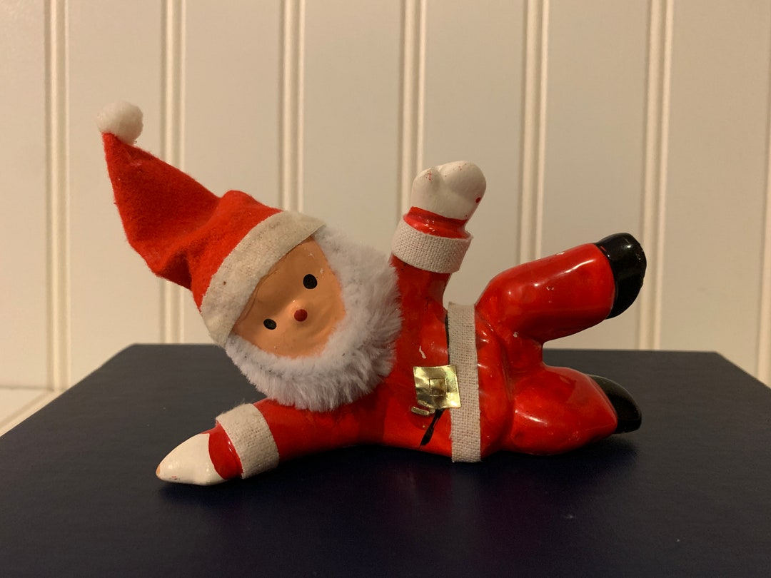 Vintage Hand Painted Plaster of Paris Santa With Fuzzy Beard and Cloth ...